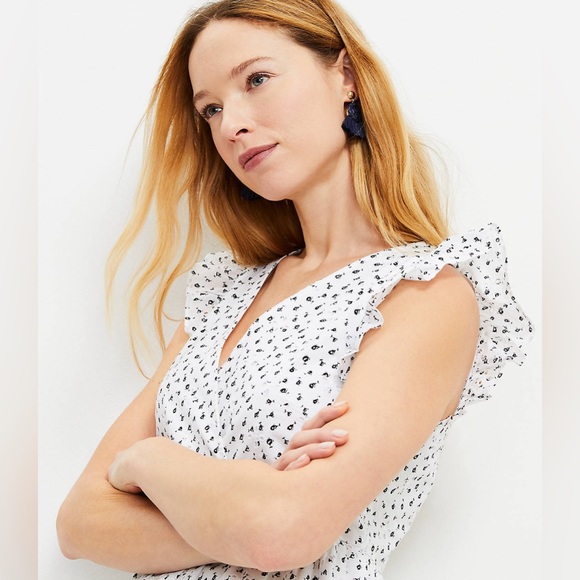 LOFT | Dresses | Loft Eyelet Ruffle Sleeve Cross Over Dress White ...